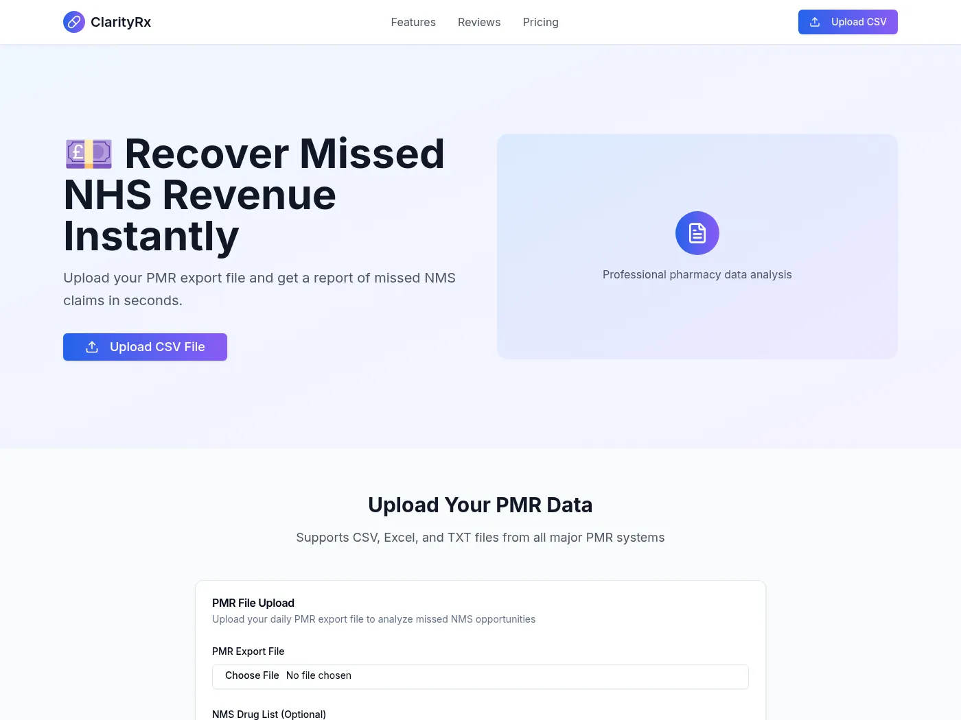 ClarityRx - NHS Revenue Recovery Tool for UK Pharmacists
