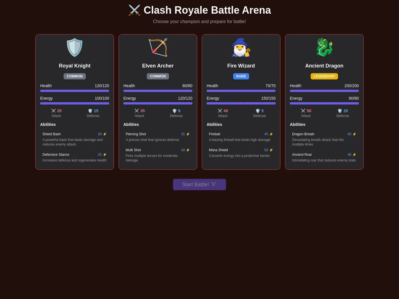 Clash Royale Character Battle Game