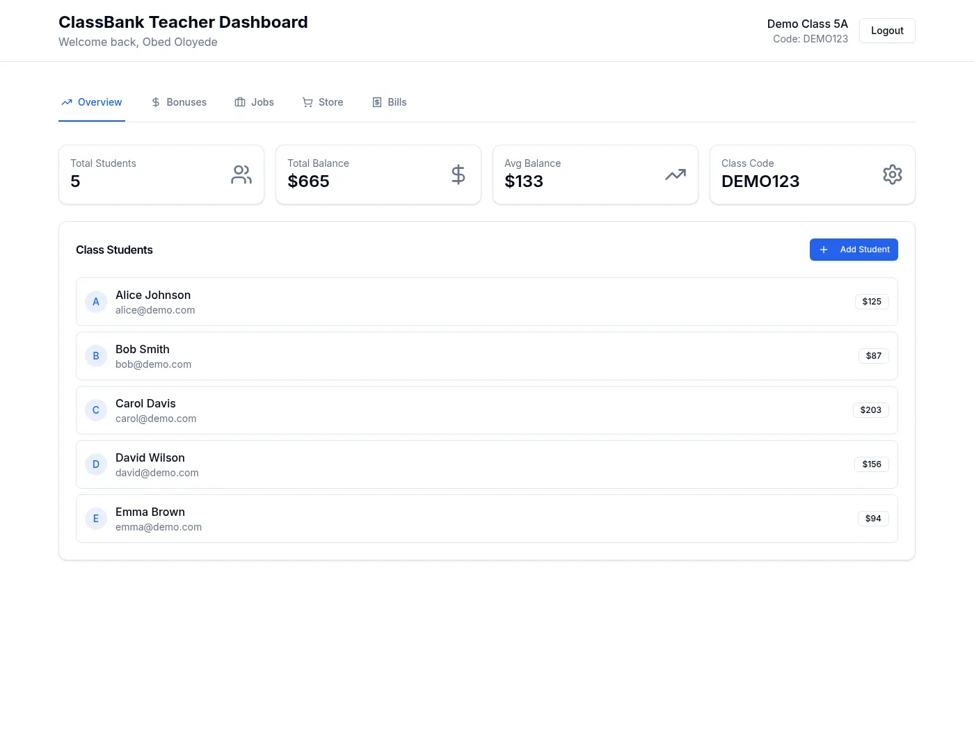 ClassBank: Digital Classroom Economy Platform for Financial Literacy & Student Engagement