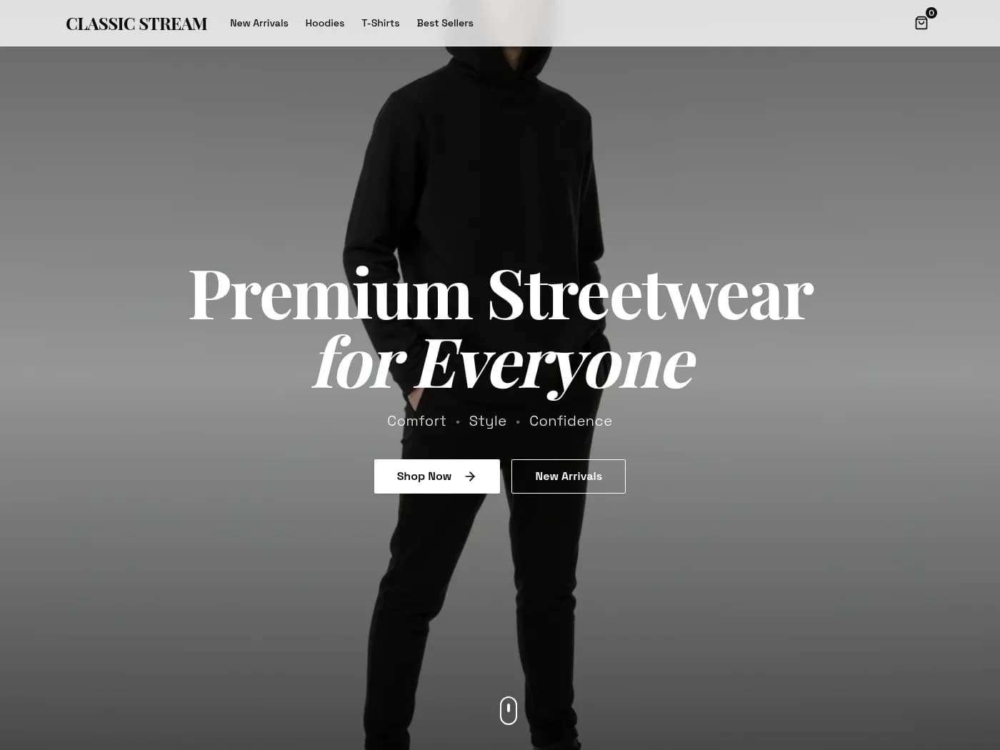 Classic Stream: Premium Black & White Streetwear Web Experience