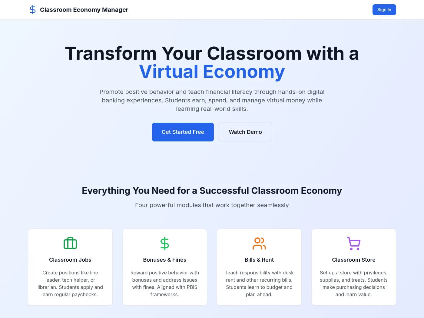 Classroom Economy Manager – A Web Platform for Classroom Banking and Positive Behavior