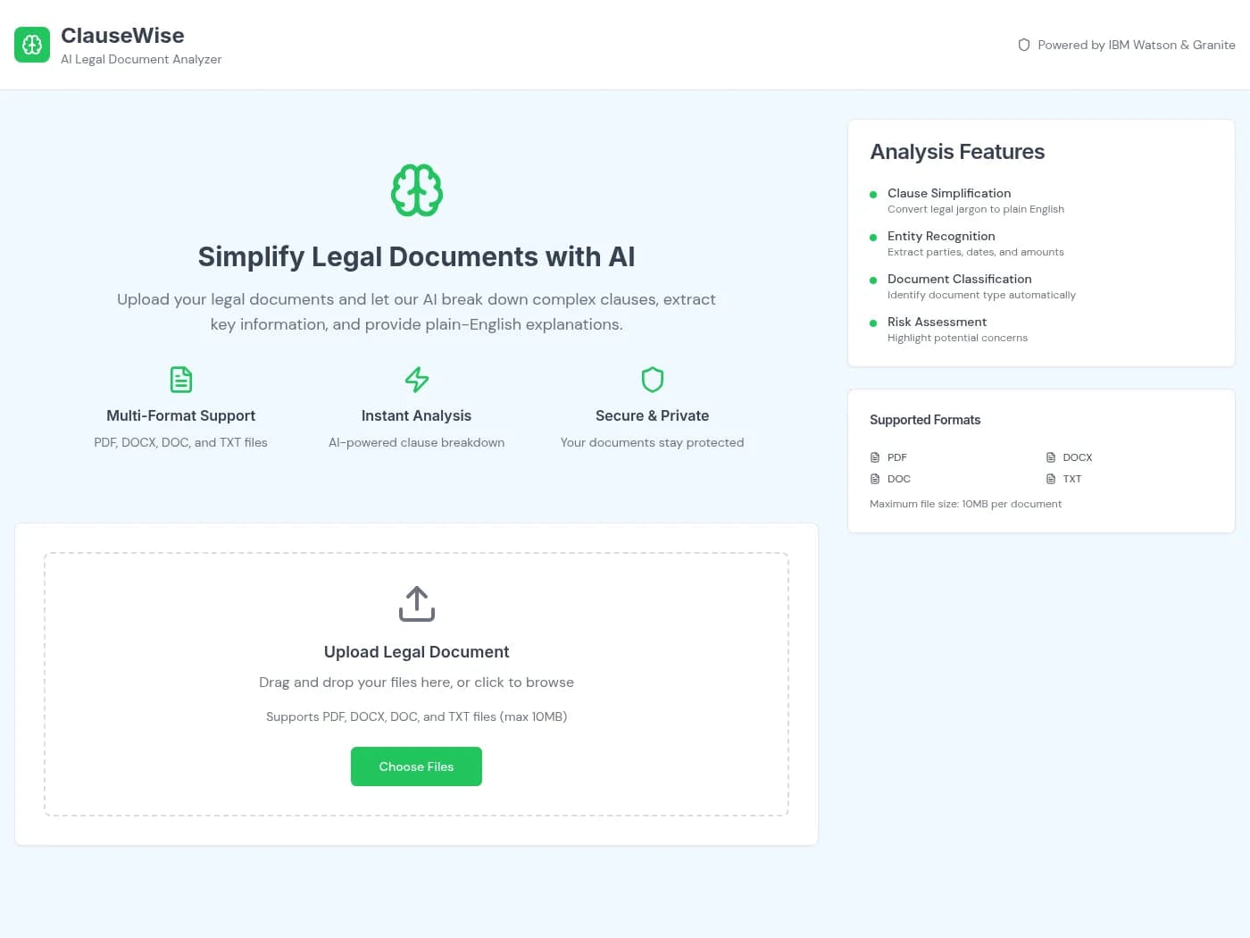 ClauseWise: AI Legal Document Analyzer with IBM Watson & Granite