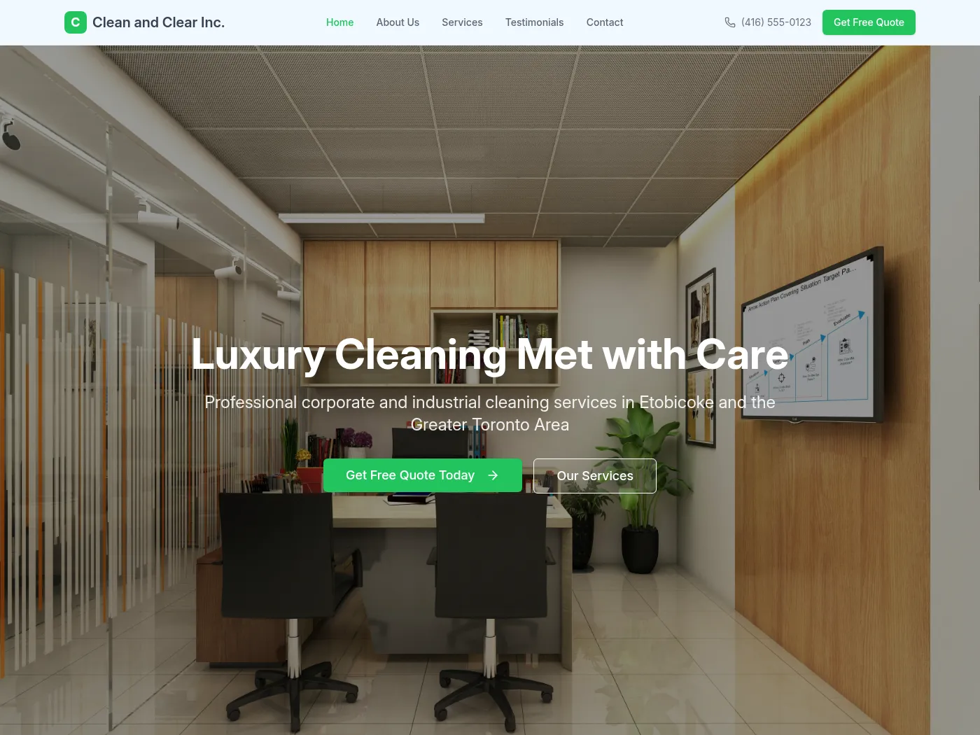 Clean and Clear Inc. Professional Cleaning Service Website