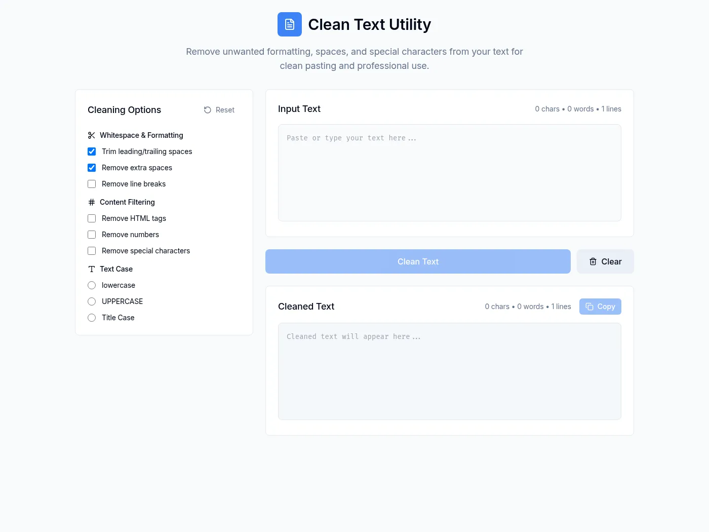 Clean Text Utility