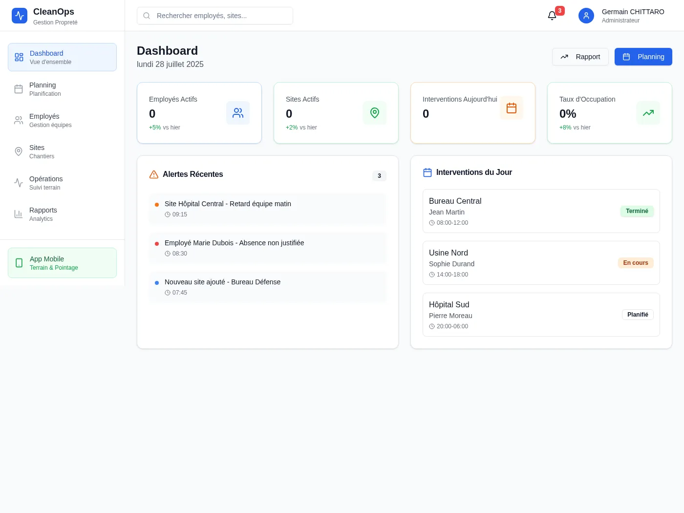 CleanOps - Plateforme de Planification et Gestion d'Équipes pour le Secteur de la Propreté
