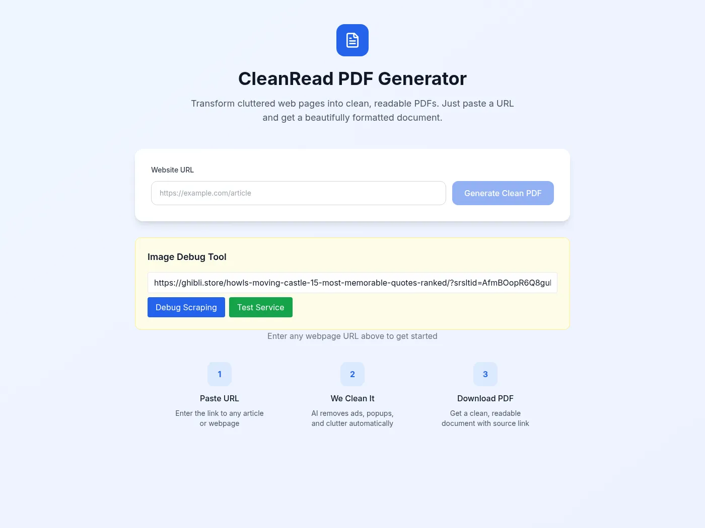 CleanRead PDF Generator