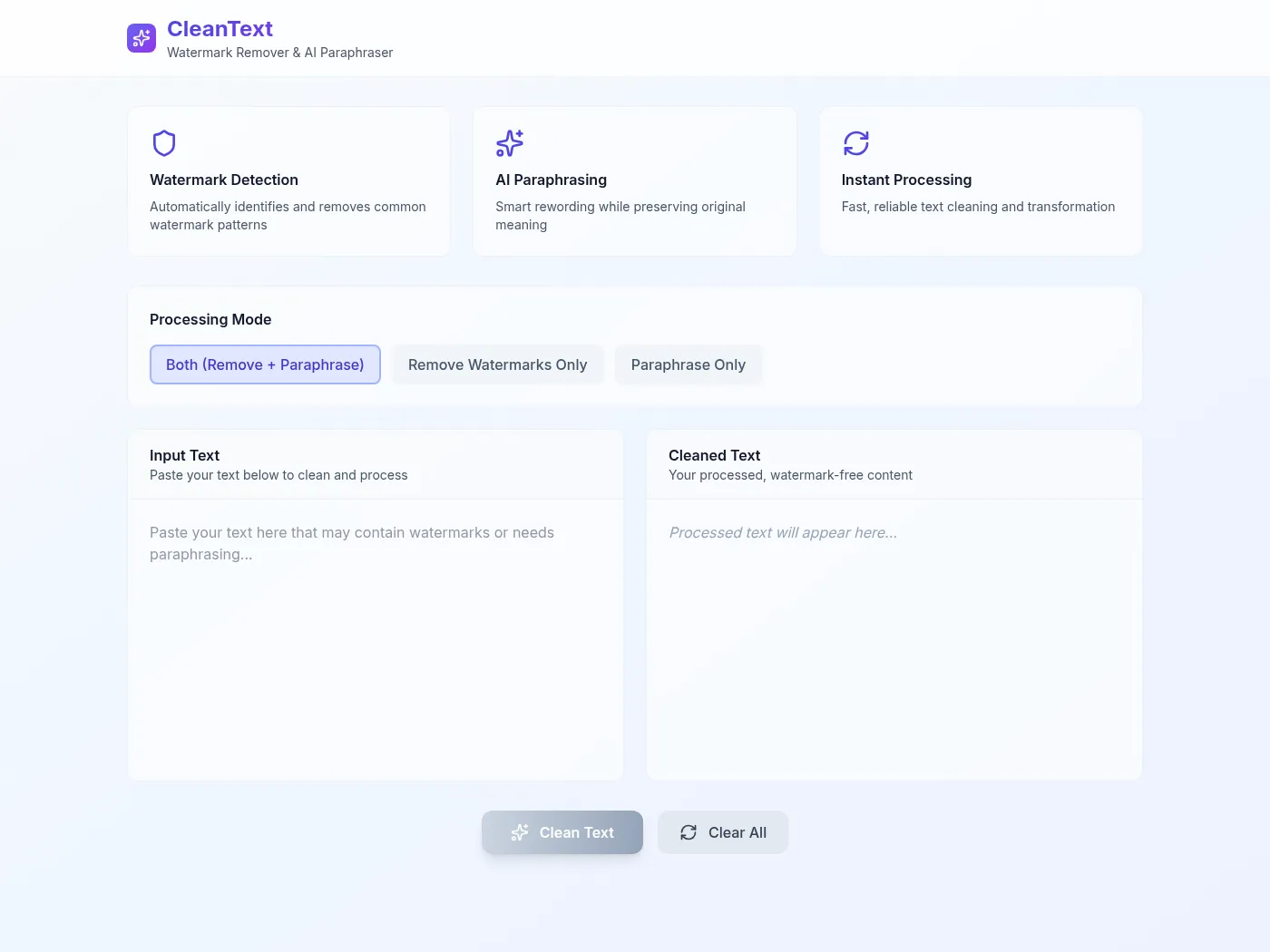 CleanText Paraphraser & Watermark Remover