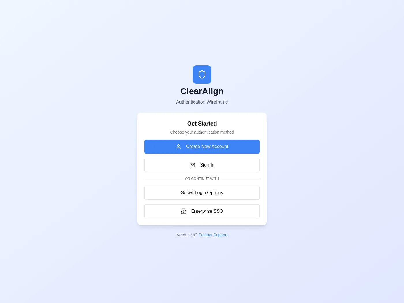 ClearAlign Authentication Wireframe