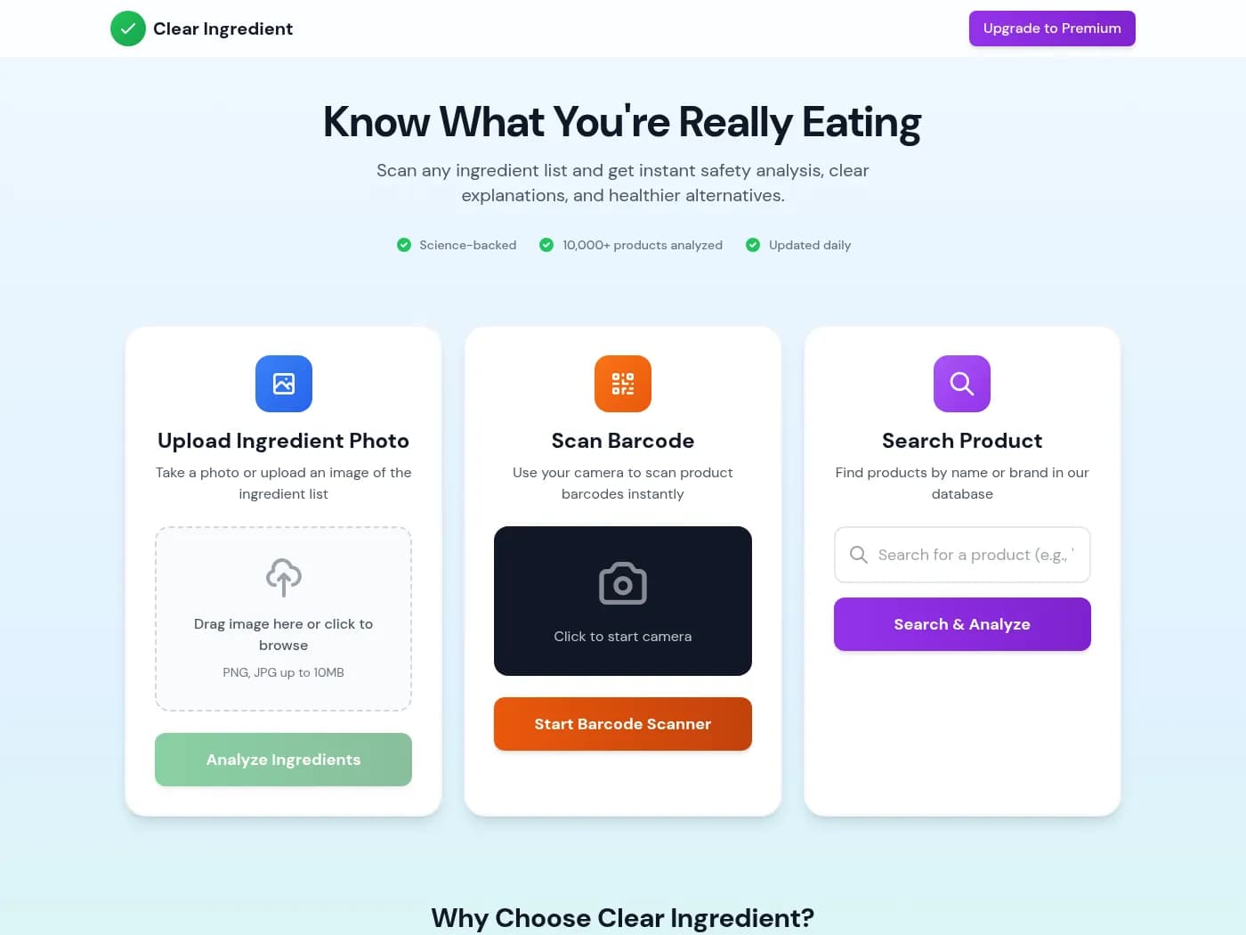 ClearIngredient Native Web App