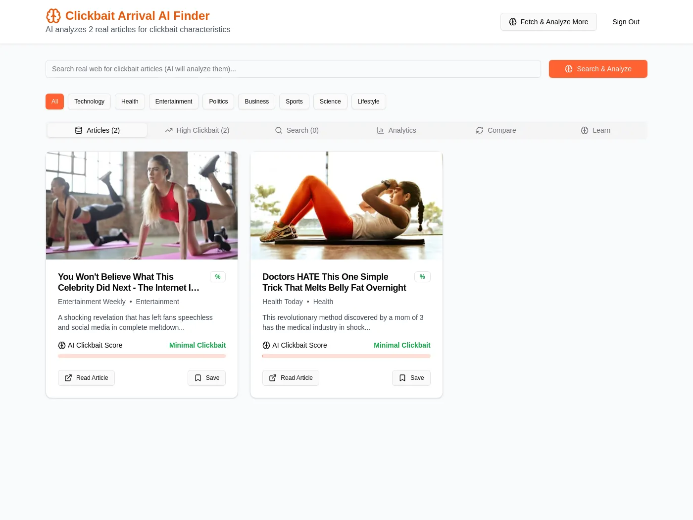 Clickbait Arrival AI Finder