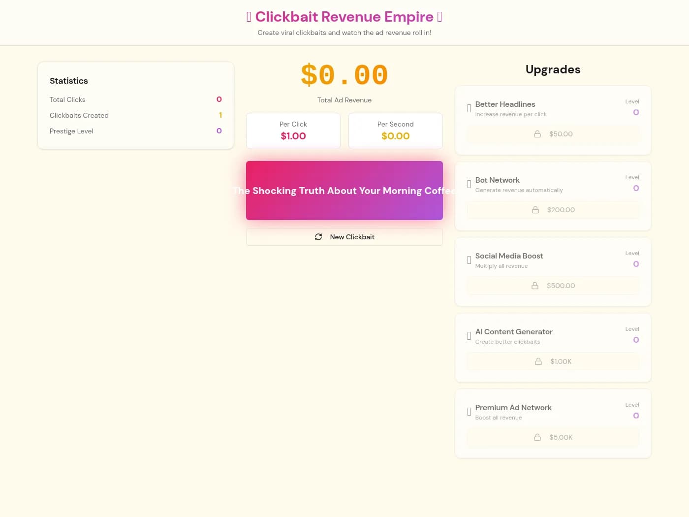 Clickbait Revenue Game