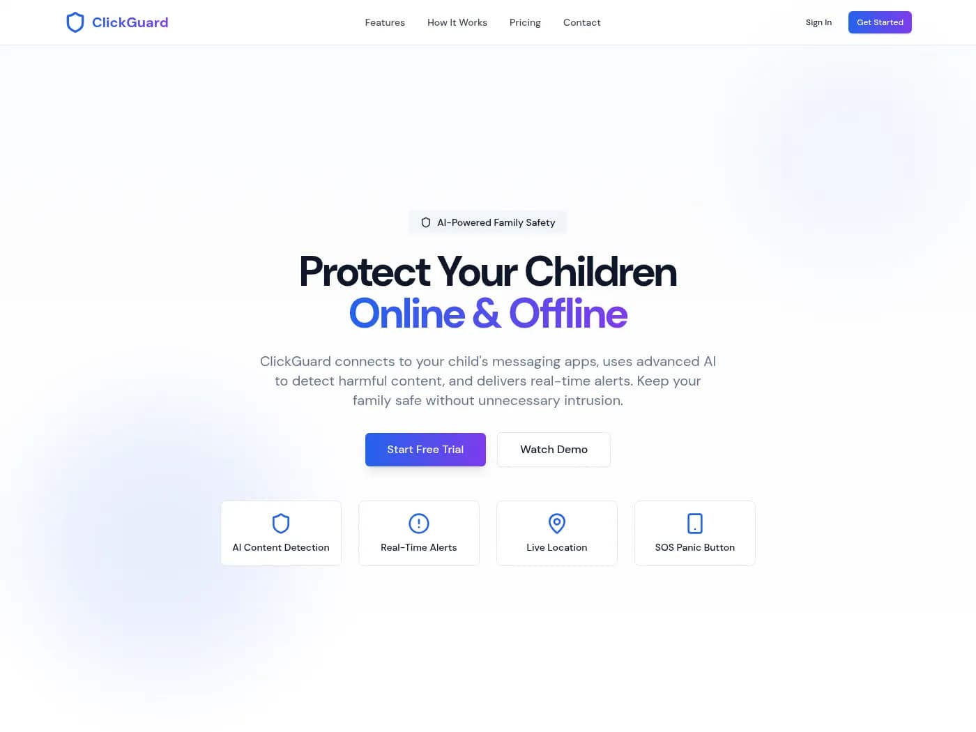 ClickGuard Landing Page – Family Safety AI Solution