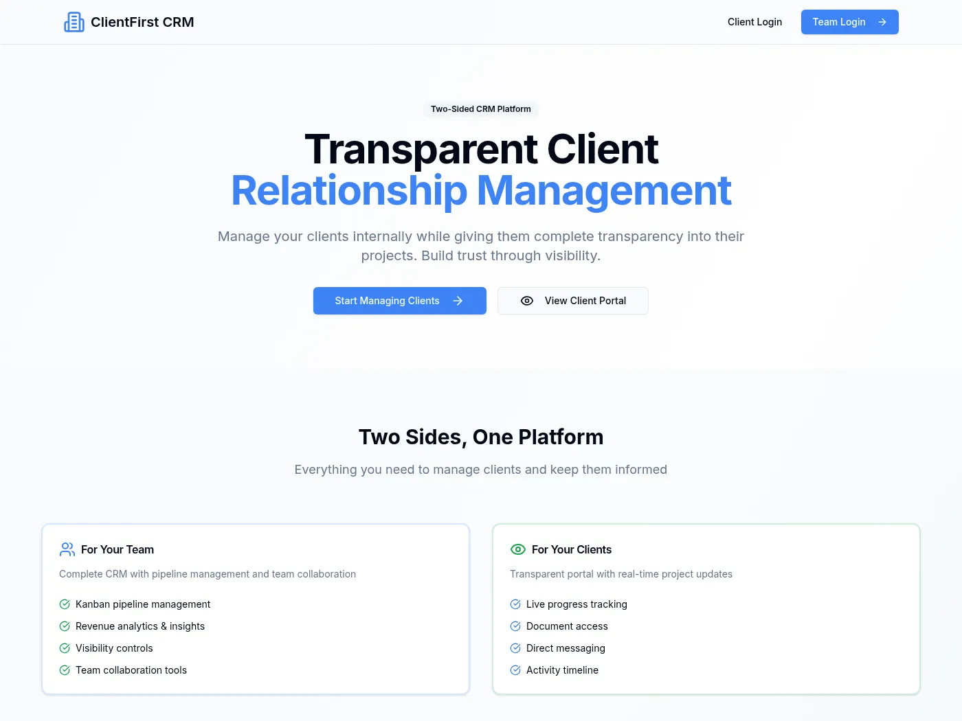 Client-First CRM: Two-Sided Business & Client Portal