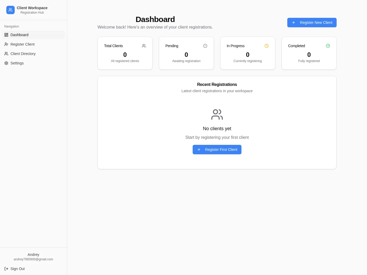 Client Registration Workspace
