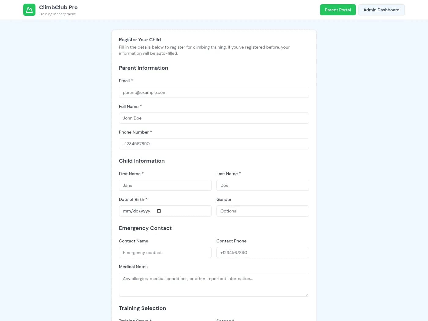 Climbing Club Membership and Training Management Platform