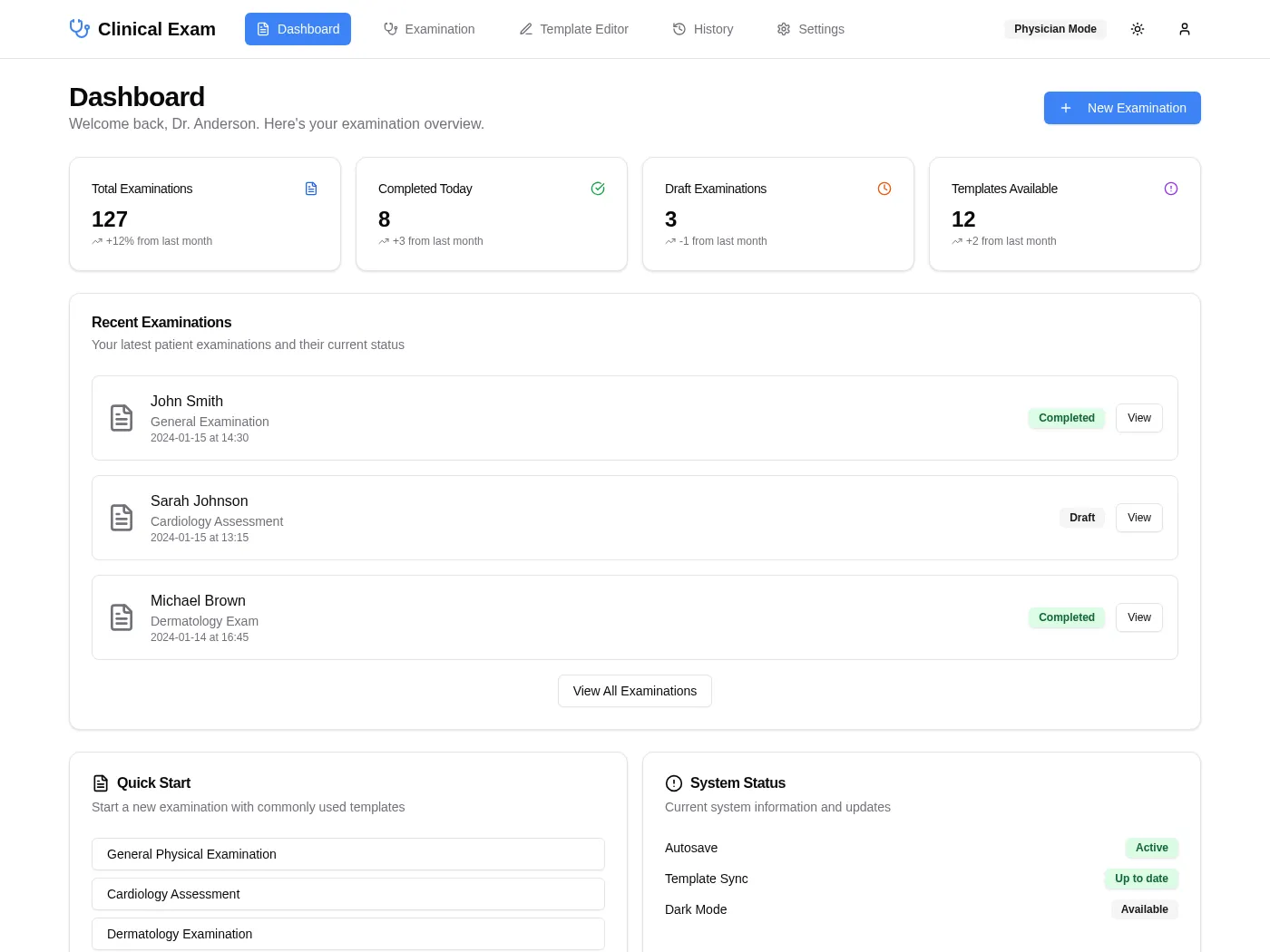 Clinical Examination Web Application with Dynamic Template Editor
