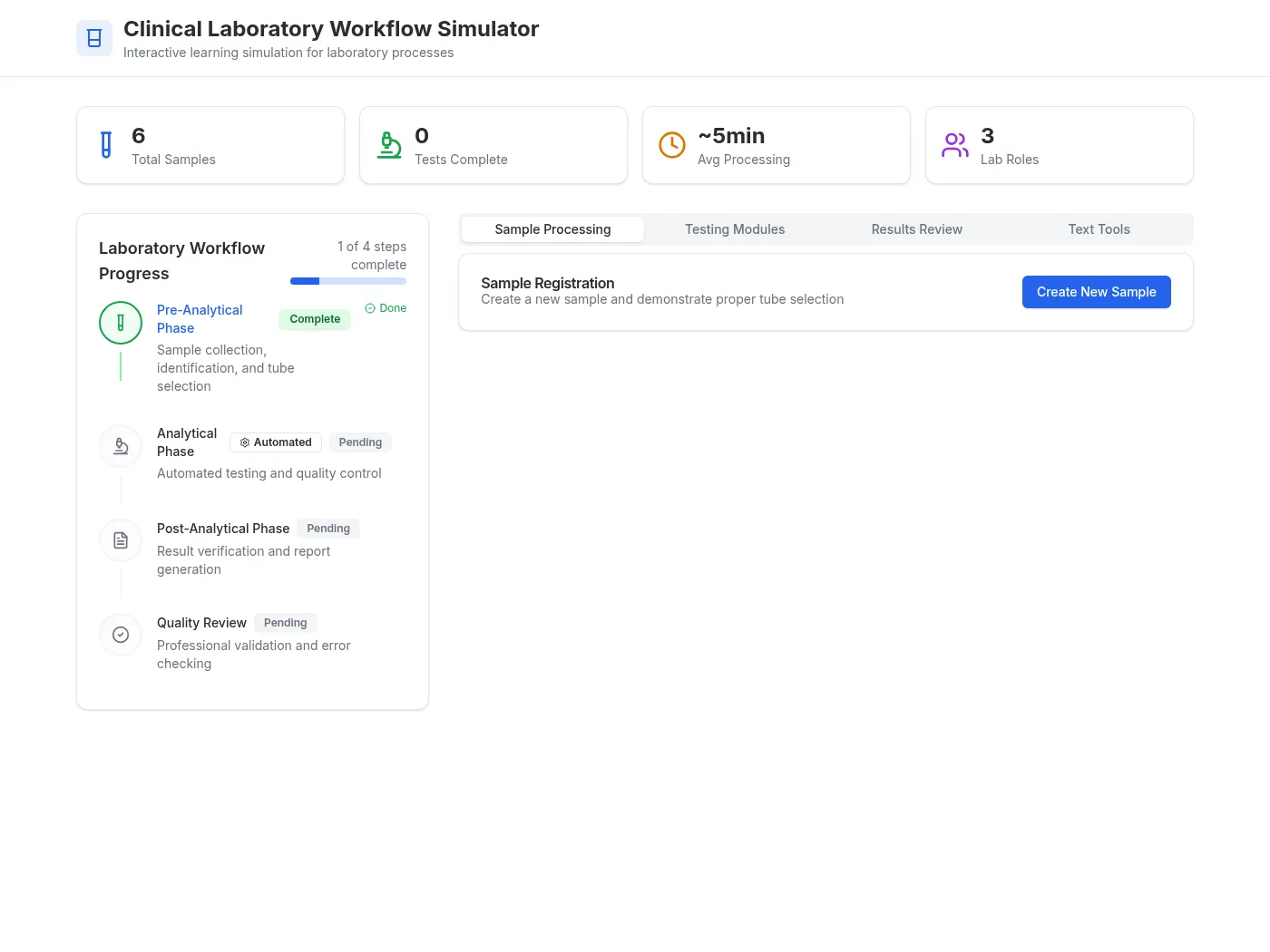 Clinical Laboratory Workflow Learning Simulator