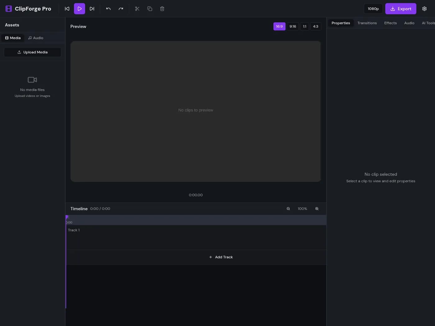 ClipForge Pro – Professional Web Video Editor with Advanced Transition Engine