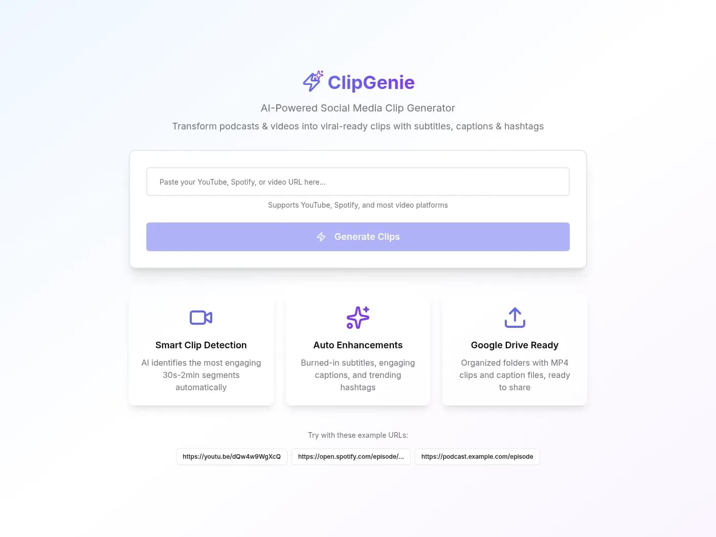 ClipGenie: AI-Driven Social Media Clip Generator from Podcasts & Videos