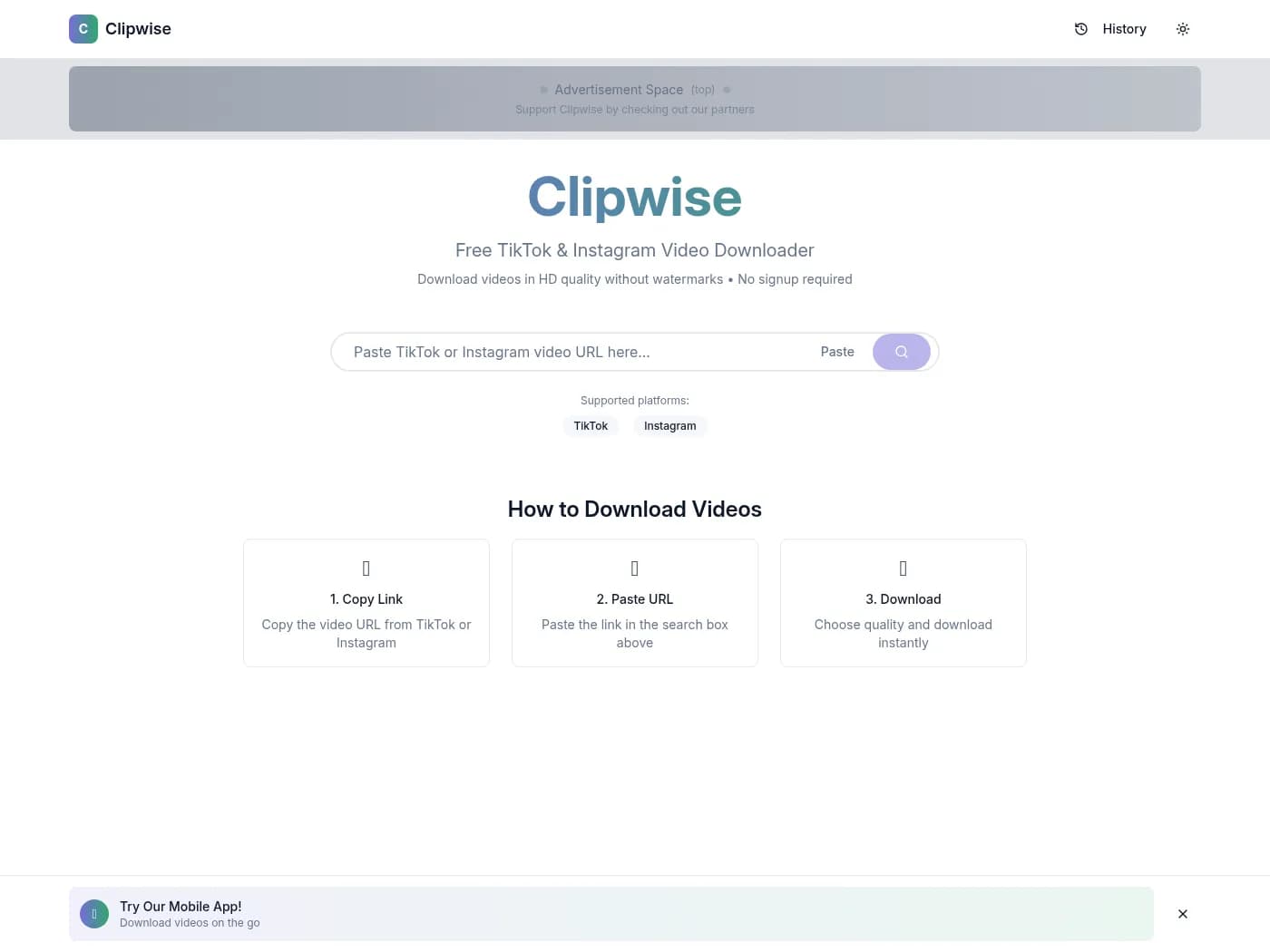 Clipwise – Free TikTok & Instagram Video Downloader Web App