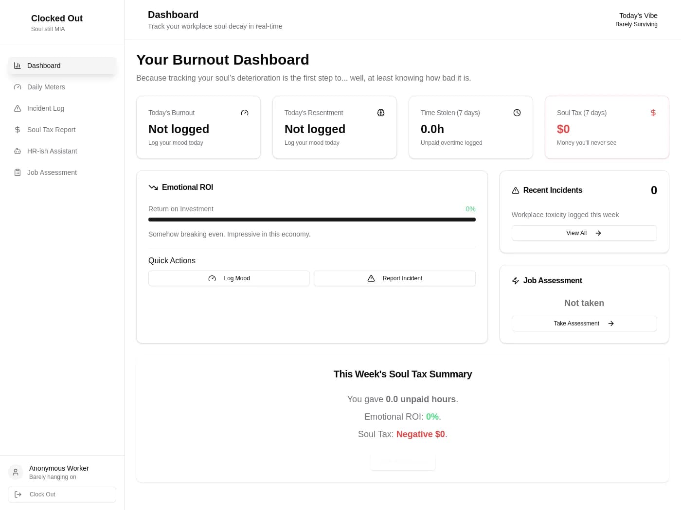 Clocked Out: The Burnout & Soul Tax Dashboard