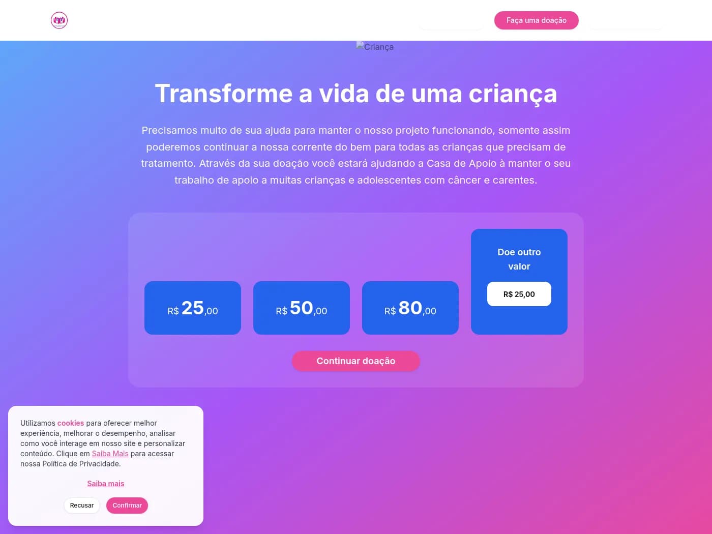 Clonagem do Site da Casa Apoio ao Câncer