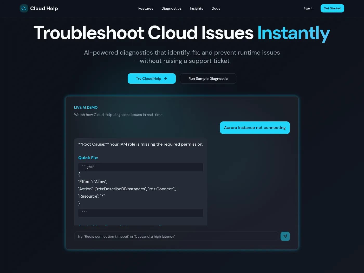 Cloud Help Interactive AI Landing Page