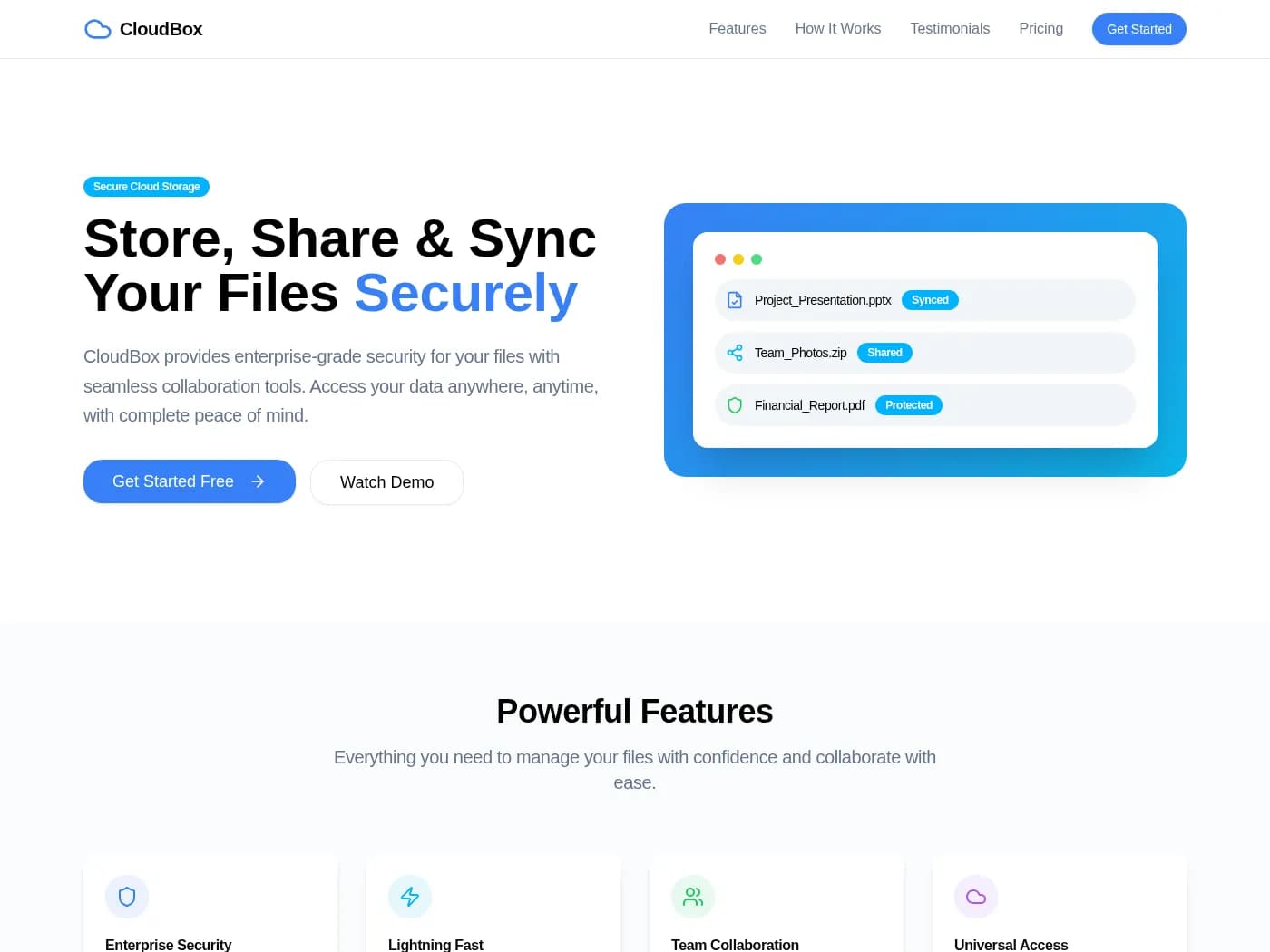 CloudBox Product Landing Page