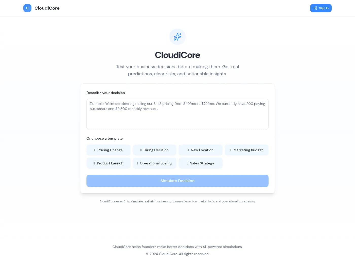 CloudiCore: AI-powered Business Decision Simulator