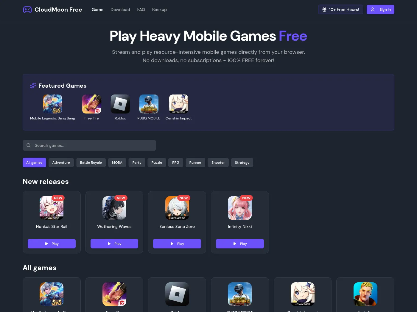 CloudMoon Free: Cloud Gaming Platform for Heavy Mobile Games