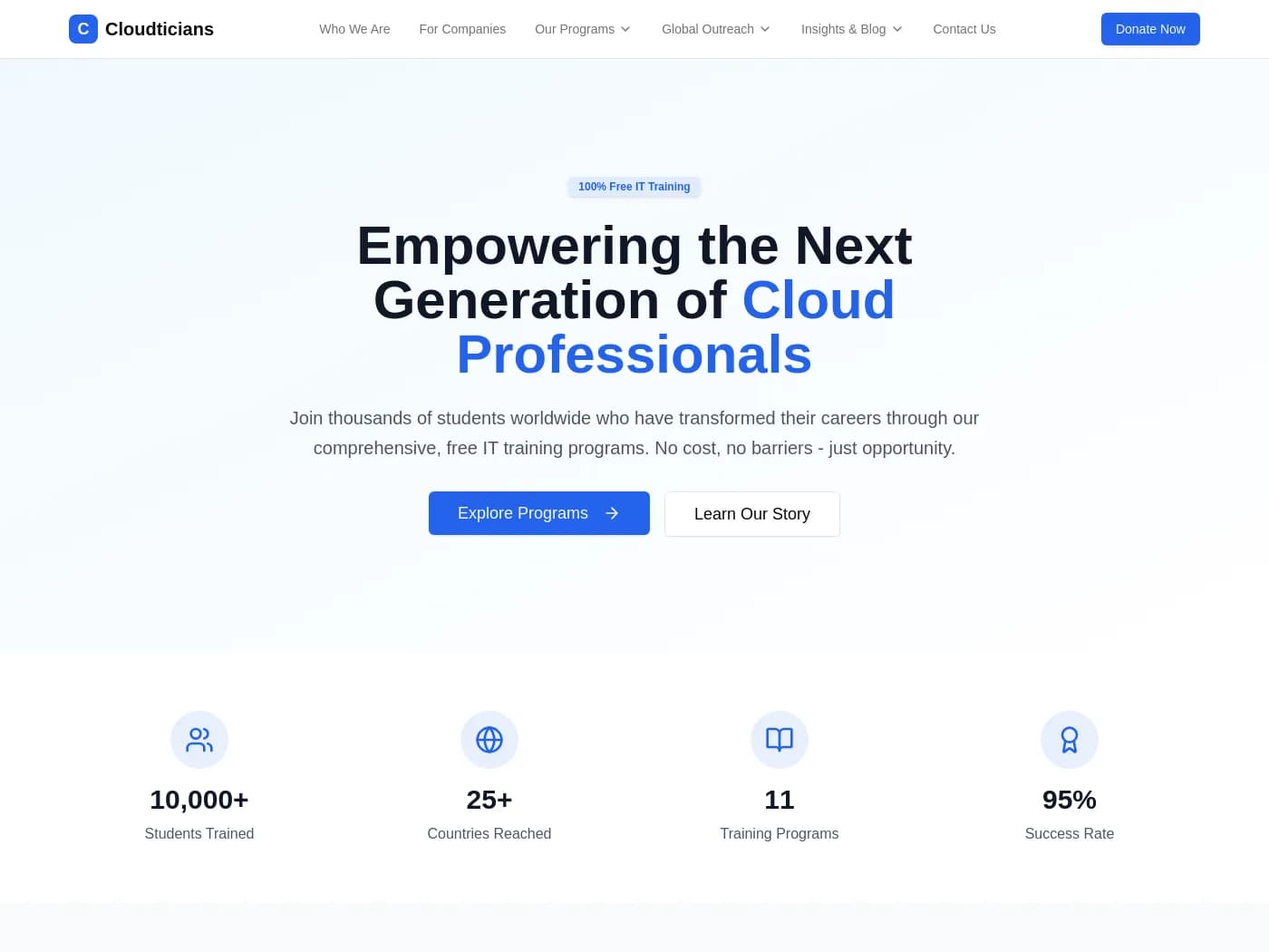 Cloudticians Non-Profit IT Training Website