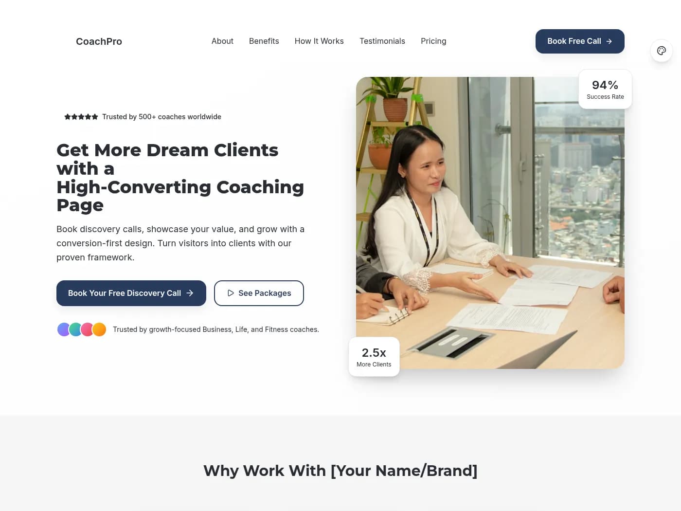 High-Converting Landing Page Template for Coaches (Business, Life/Wellness, Fitness)