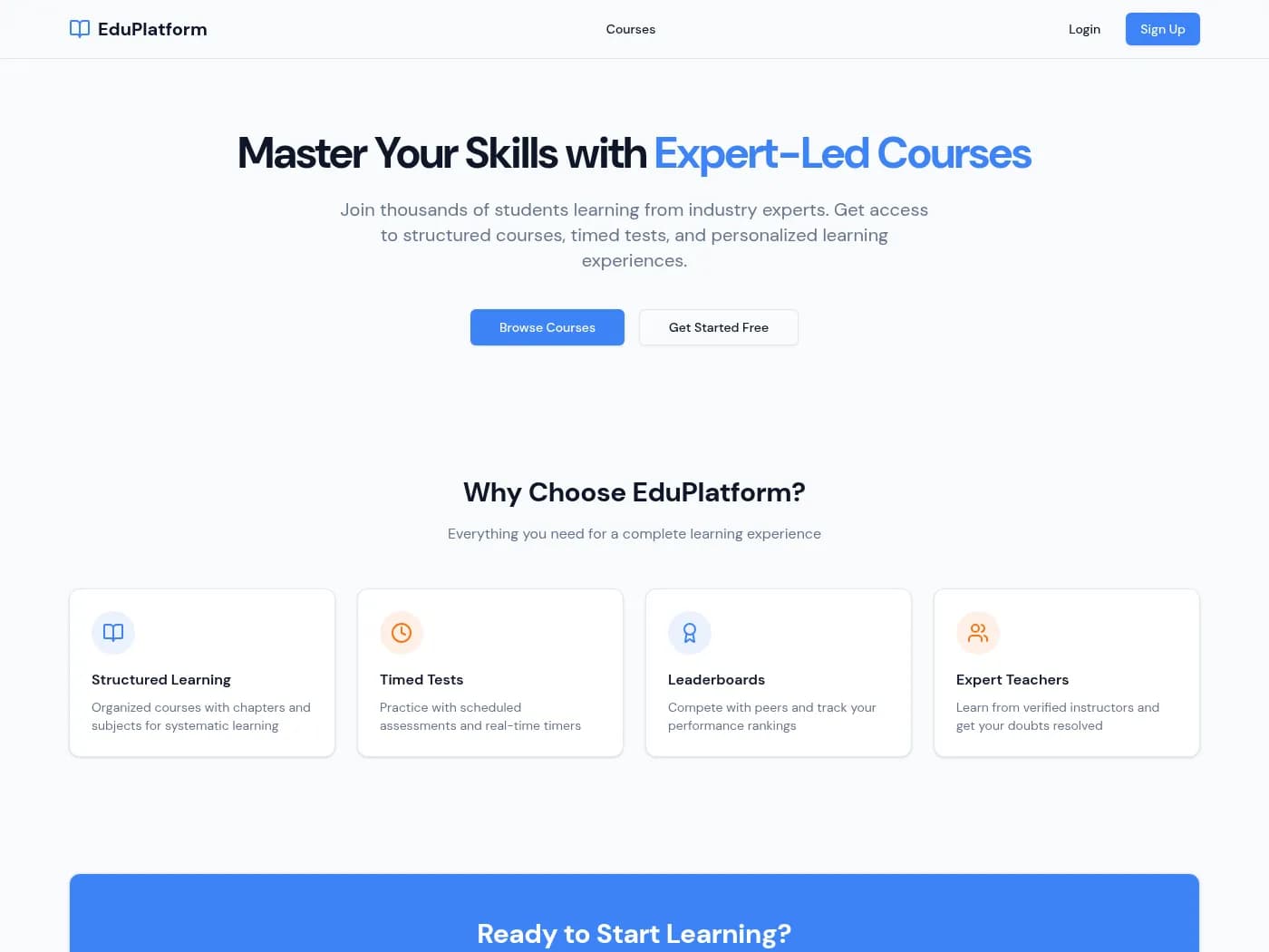 Comprehensive Online Coaching Platform with Admin-Managed Courses, Tests & Razorpay Integration