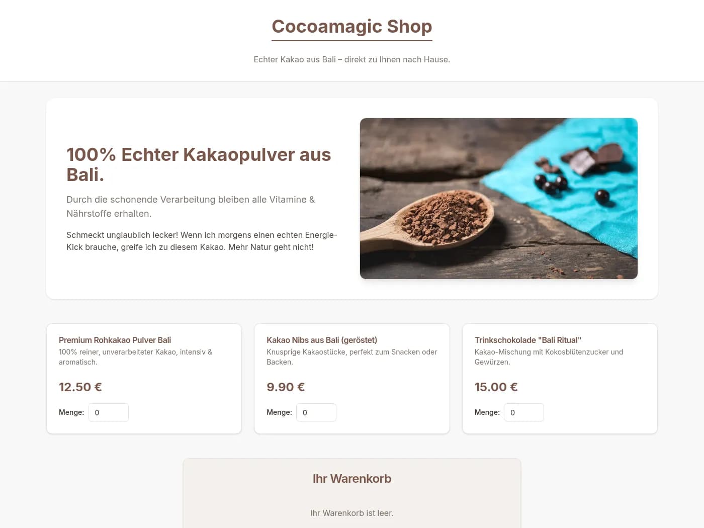 Cocoamagic Shop – Direct Bali Cacao E-Commerce with WhatsApp Ordering