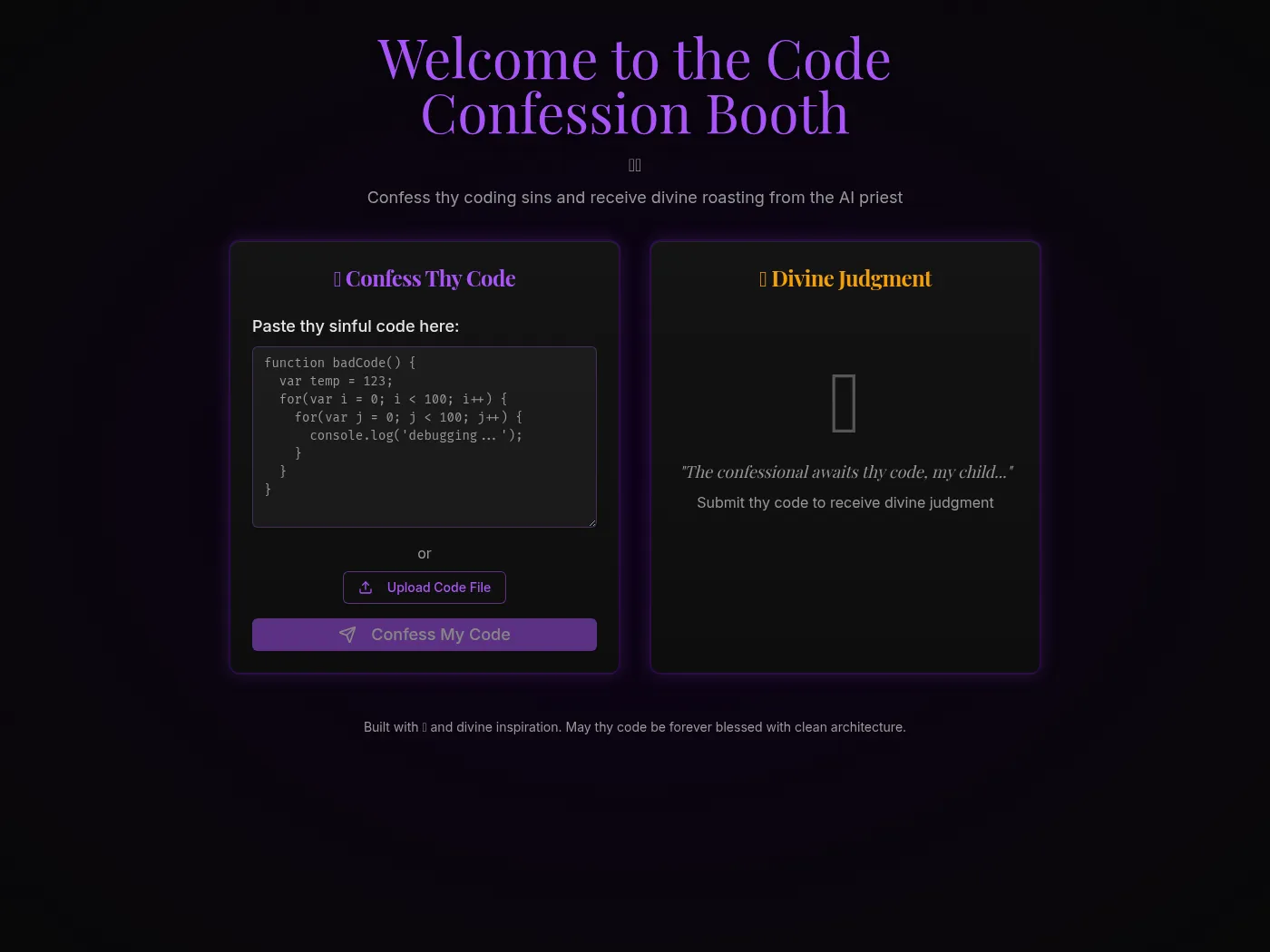 Code Confession Booth – Funny AI-Powered Code Roast App