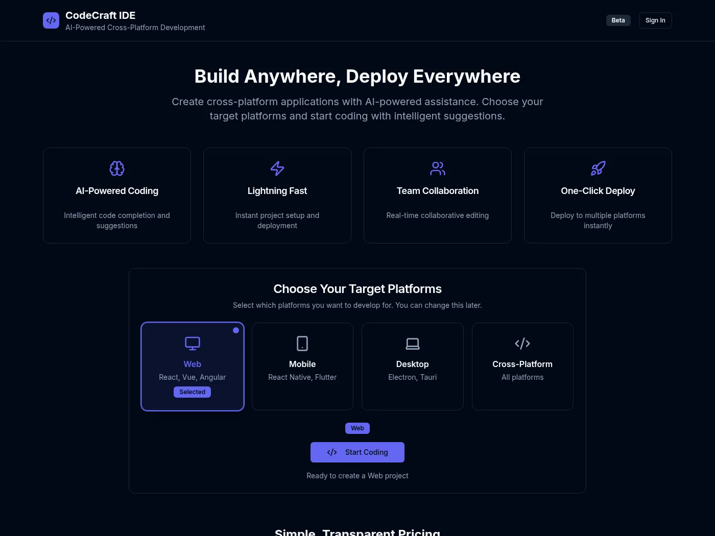 CodeCraft IDE - AI-Powered Cross-Platform Development Platform