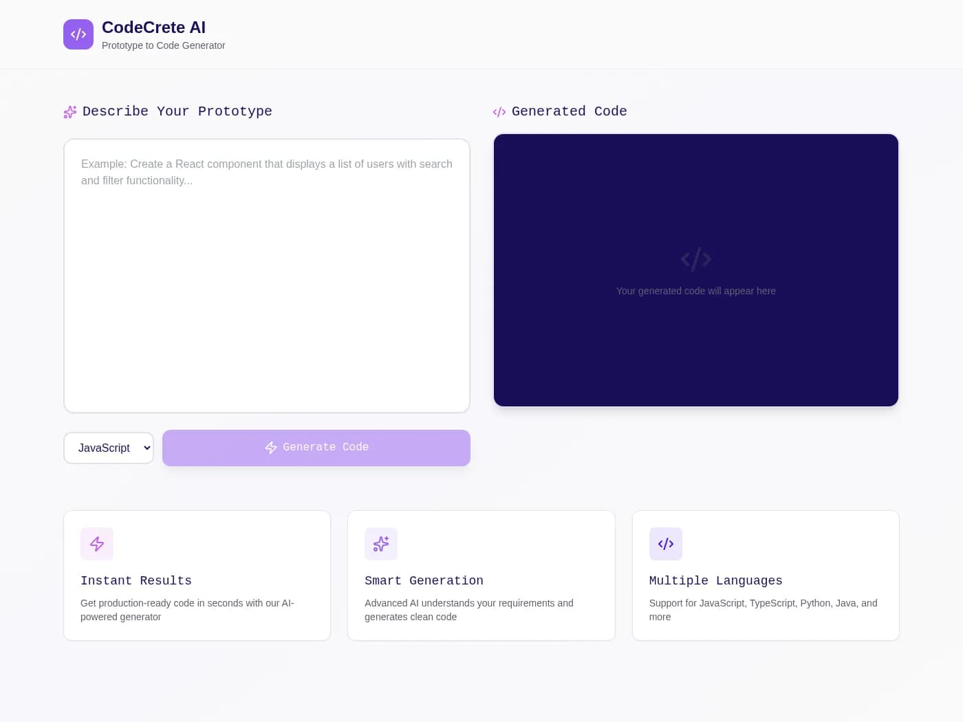 CodeCrete AI: Prototype-to-Code Generator Web App