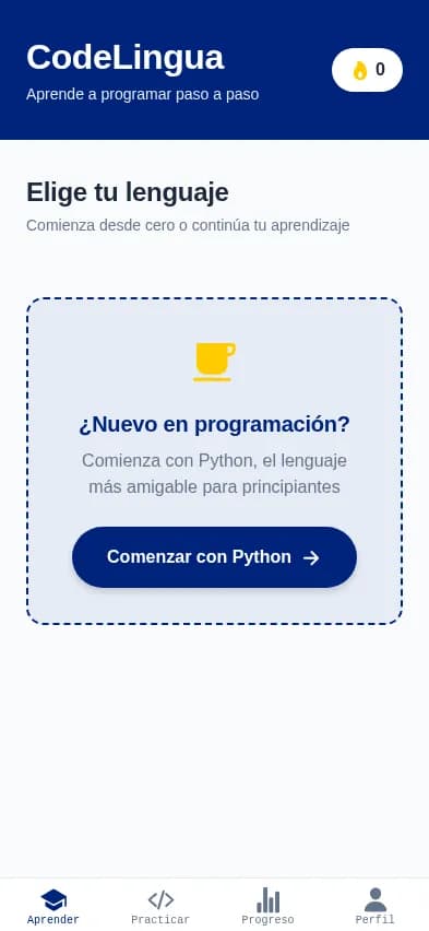 CodeLingua: Aprende Programación como Duolingo para Móviles