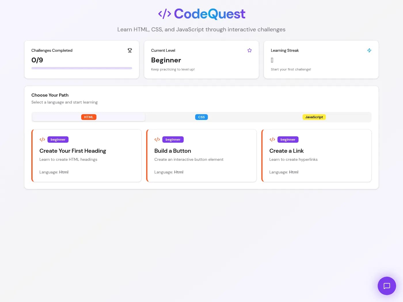 CodeQuest: Learn HTML, CSS, and JavaScript Through Interactive Games