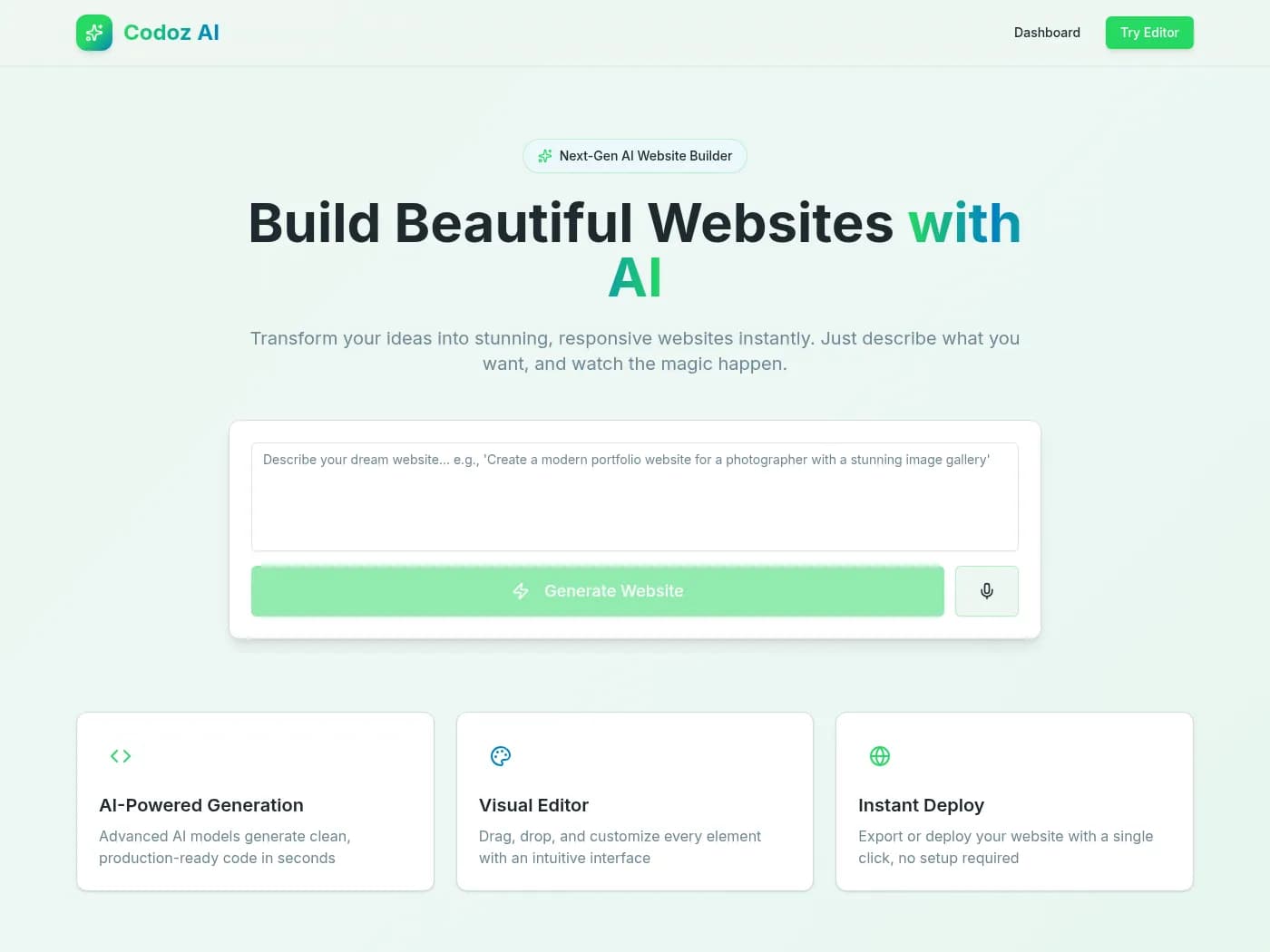 Codoz AI - Next-Gen AI Website Builder