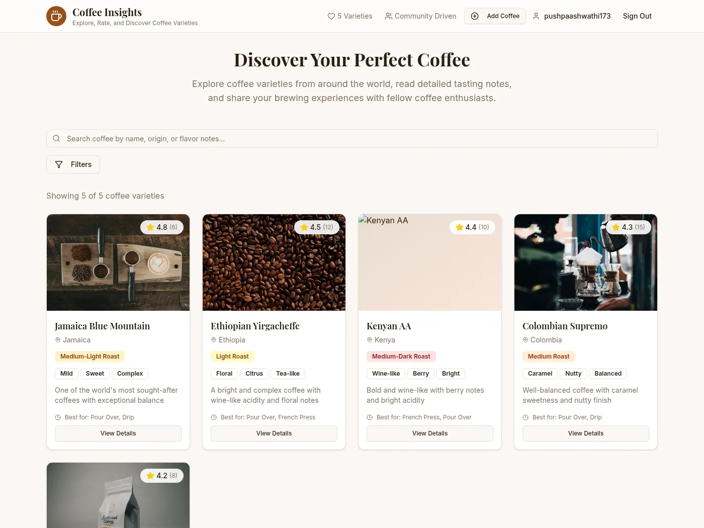 Coffee Insights – Explore, Rate, and Discover Coffee Varieties