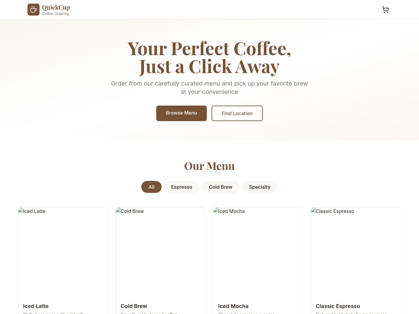 QuickCup Coffee Ordering Platform