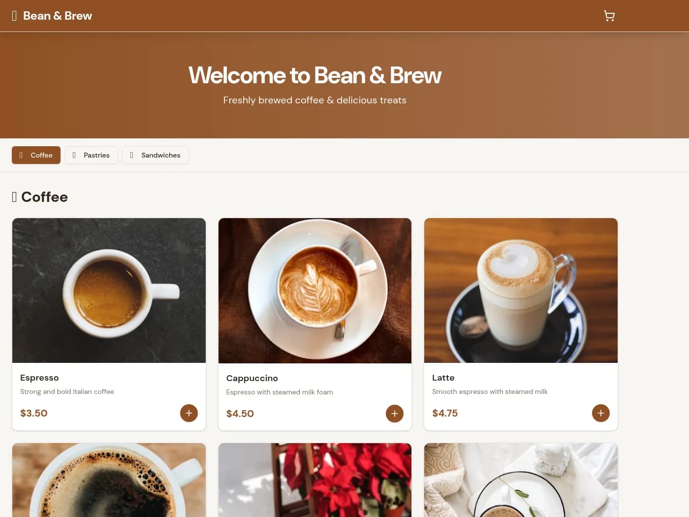Bean & Brew - Complete Coffee Shop Web App