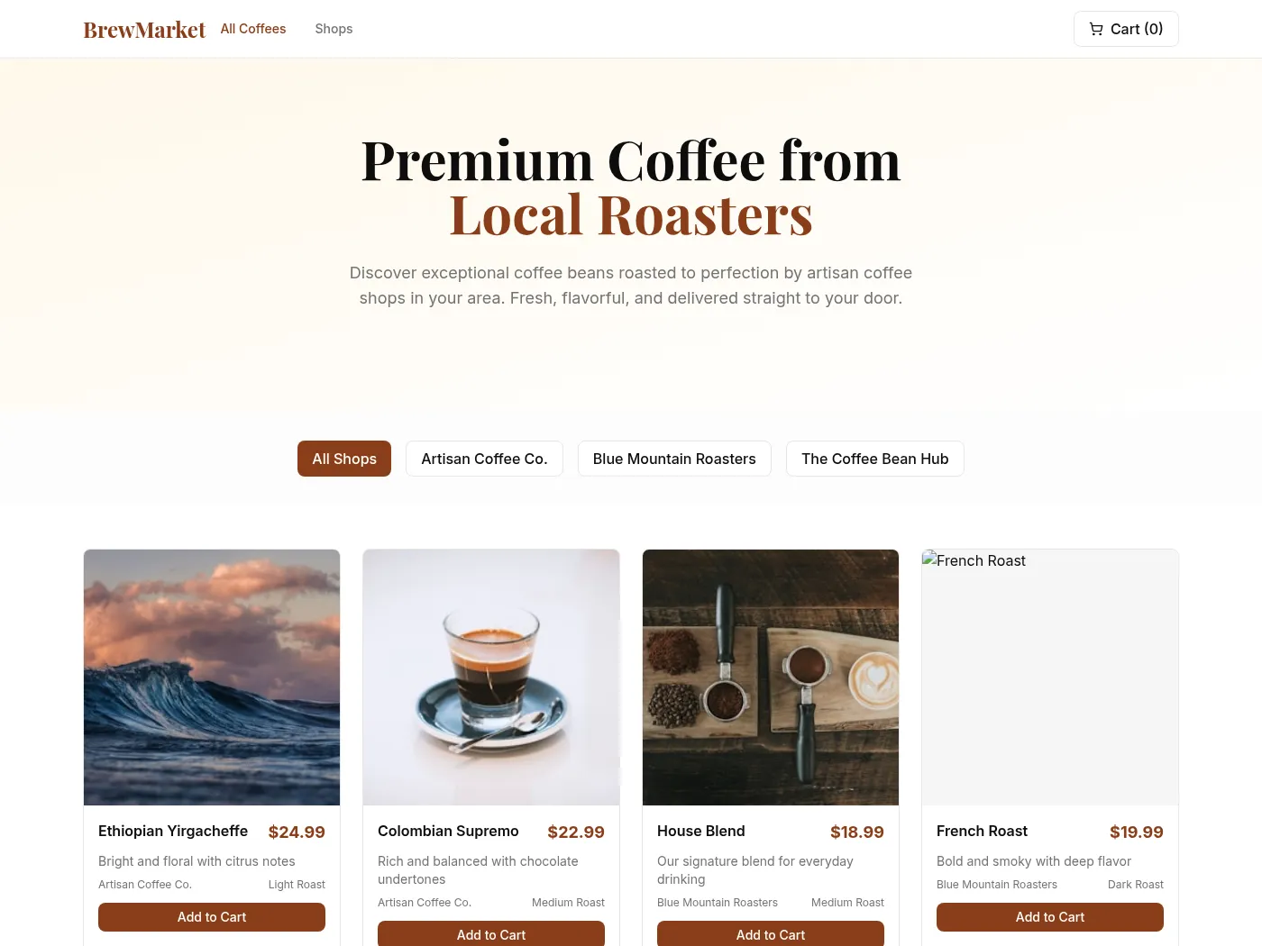 Coffee Shop Marketplace MVP