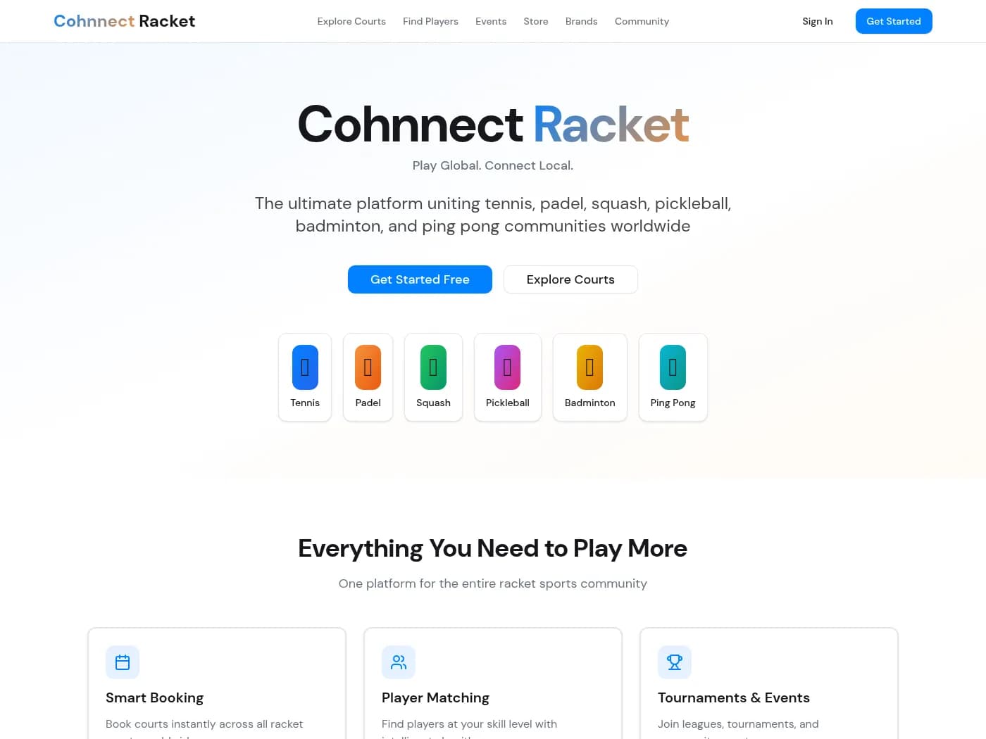 Cohnnect Racket – Global Platform for Racket Sports Community and Management