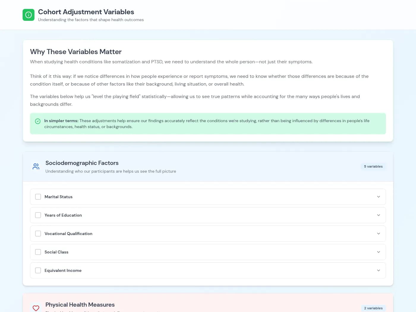 Cohort Adjustment Variables Documentation Tool