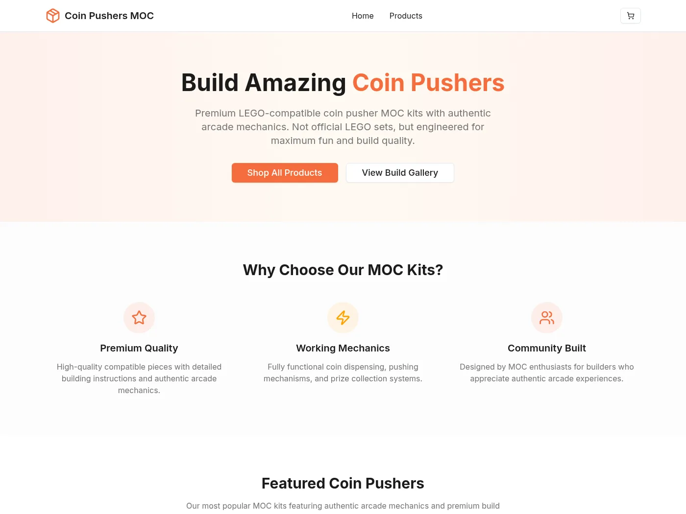 Coin Pushers MOC Webshop with Stripe Payments and Admin Panel
