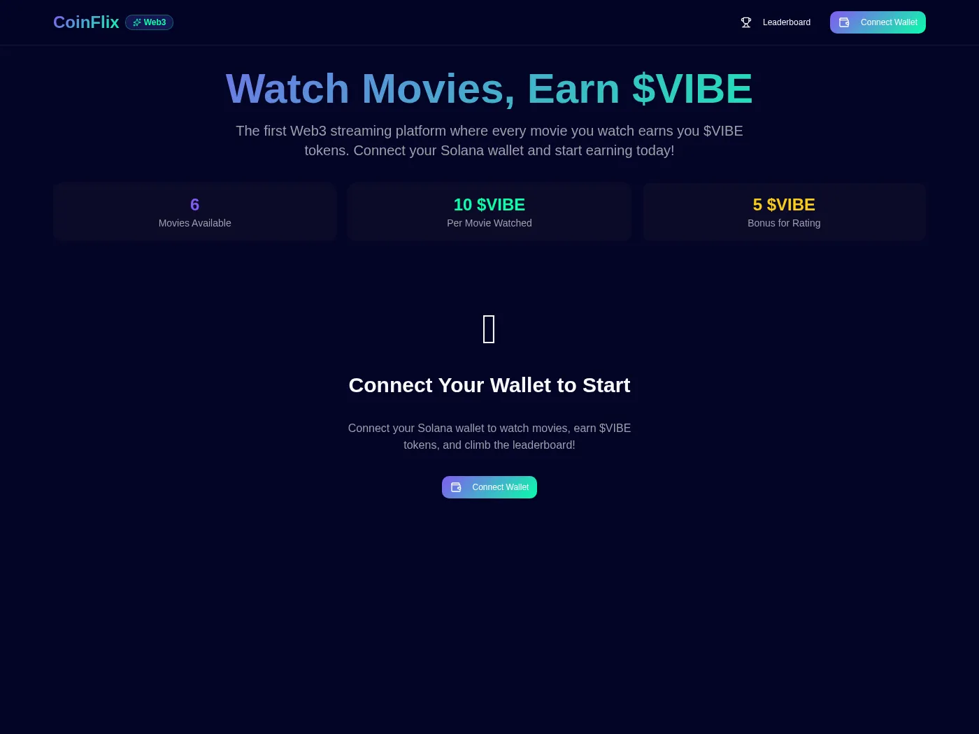 CoinFlix Web3 Streaming Platform with $VIBE Token Integration