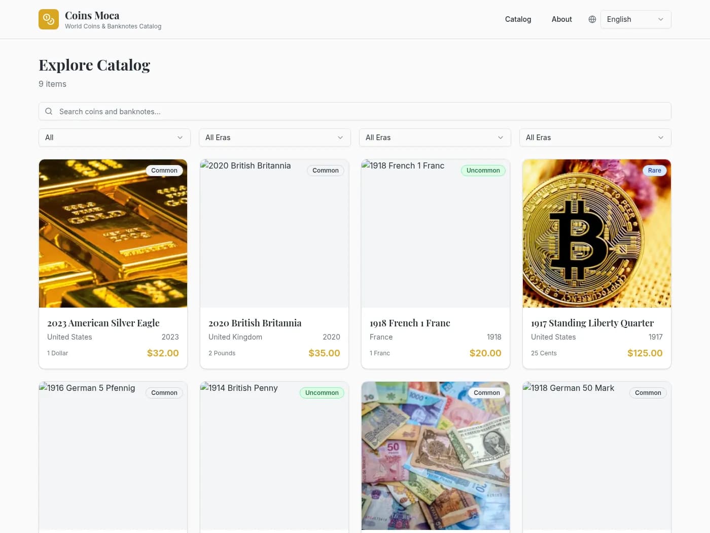 Coins Moca - World Coins and Banknotes Catalog