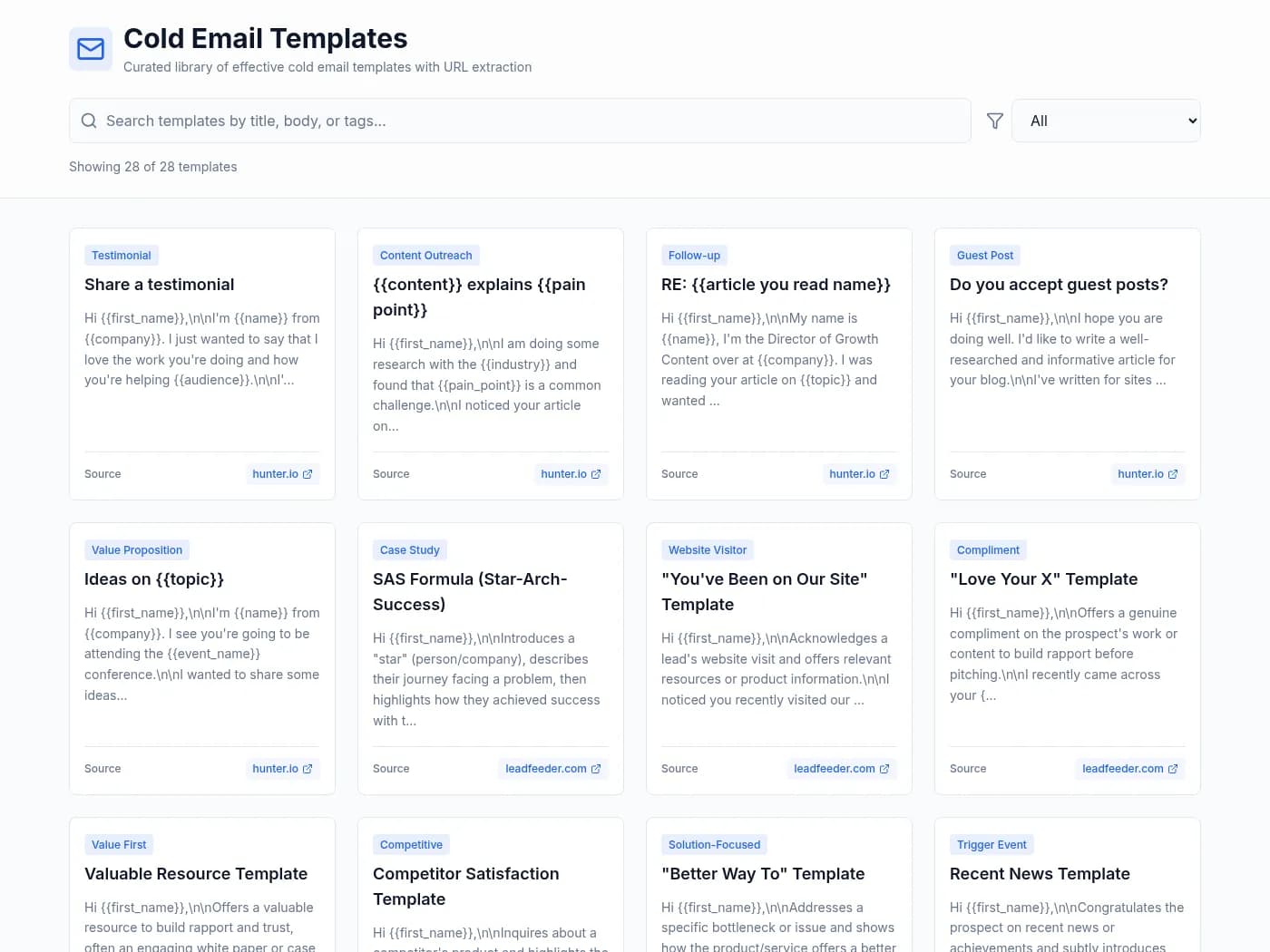 Cold Email Template Library & URL Finder